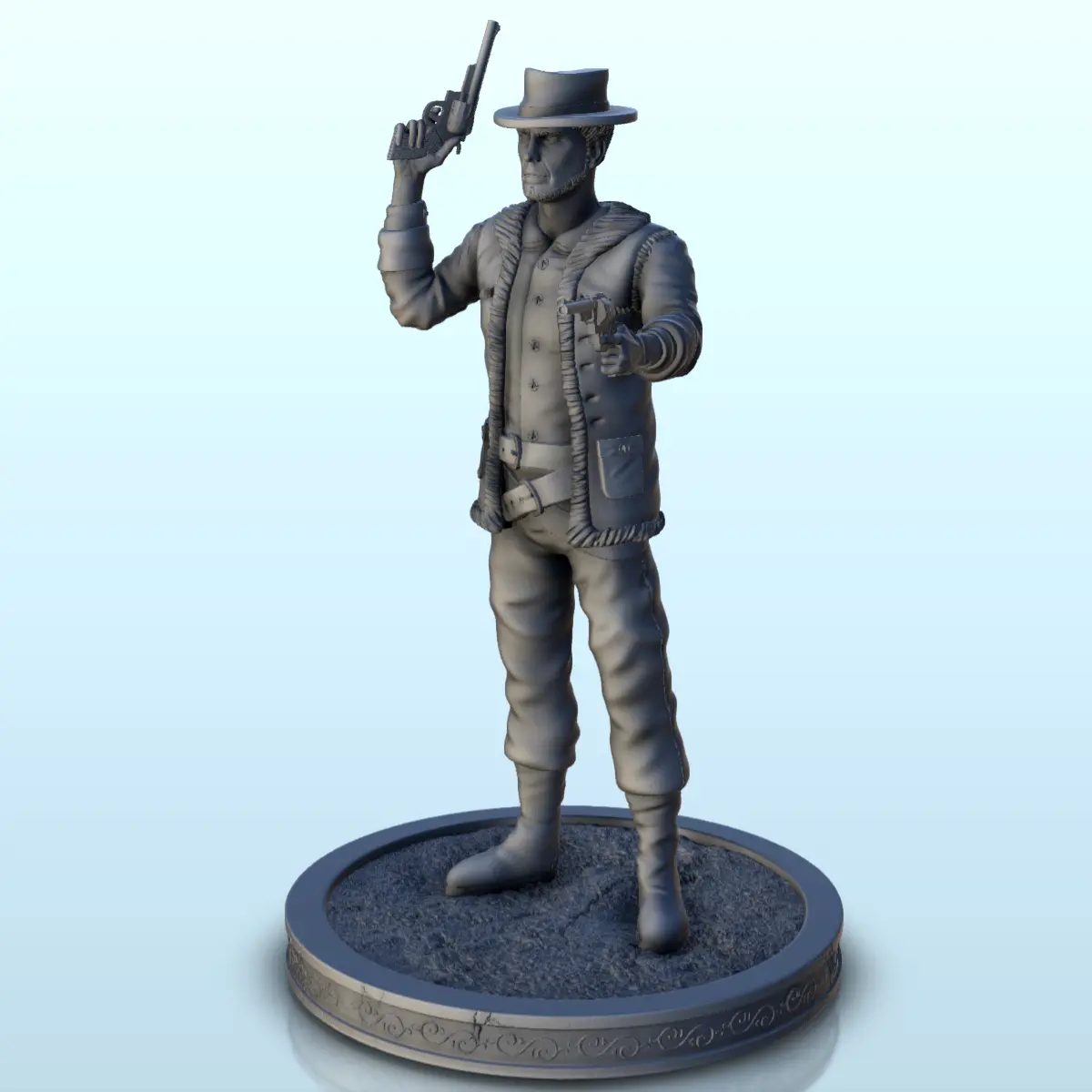 微缩模型STL下载 - Cowboy with jacket, hat and two guns (3) - Old West Figure ...