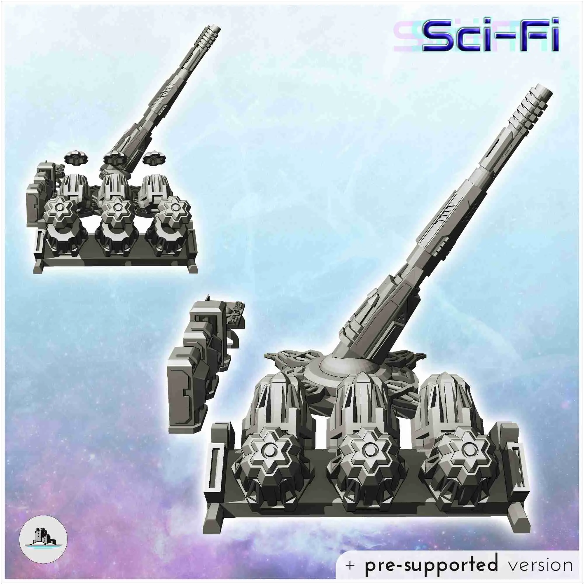 Artillery set with large long howitzer, batteries and firing | 3D模型下载 | 创想云