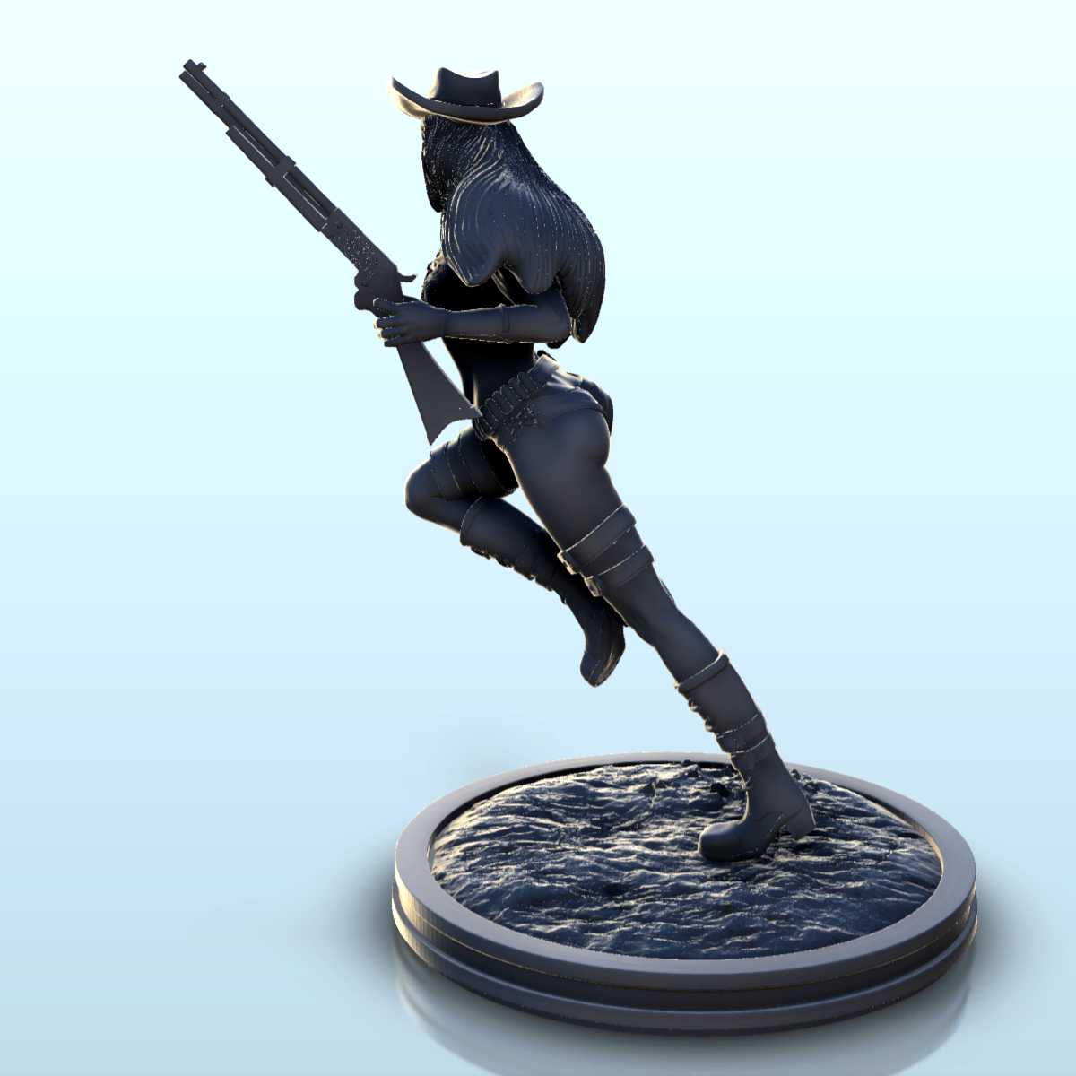 Woman running and shooting with revolver and rifle (21) | 3D模型下载 | 创想云