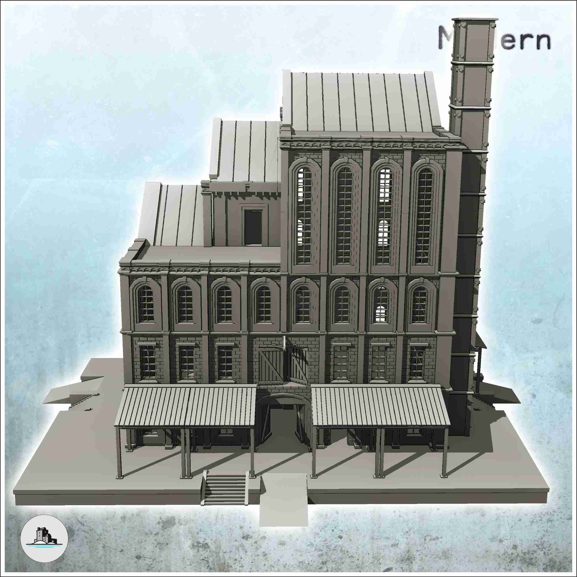 Large multi-storey brick factory on platforms with canopies | 3D模型下载 | 创想云