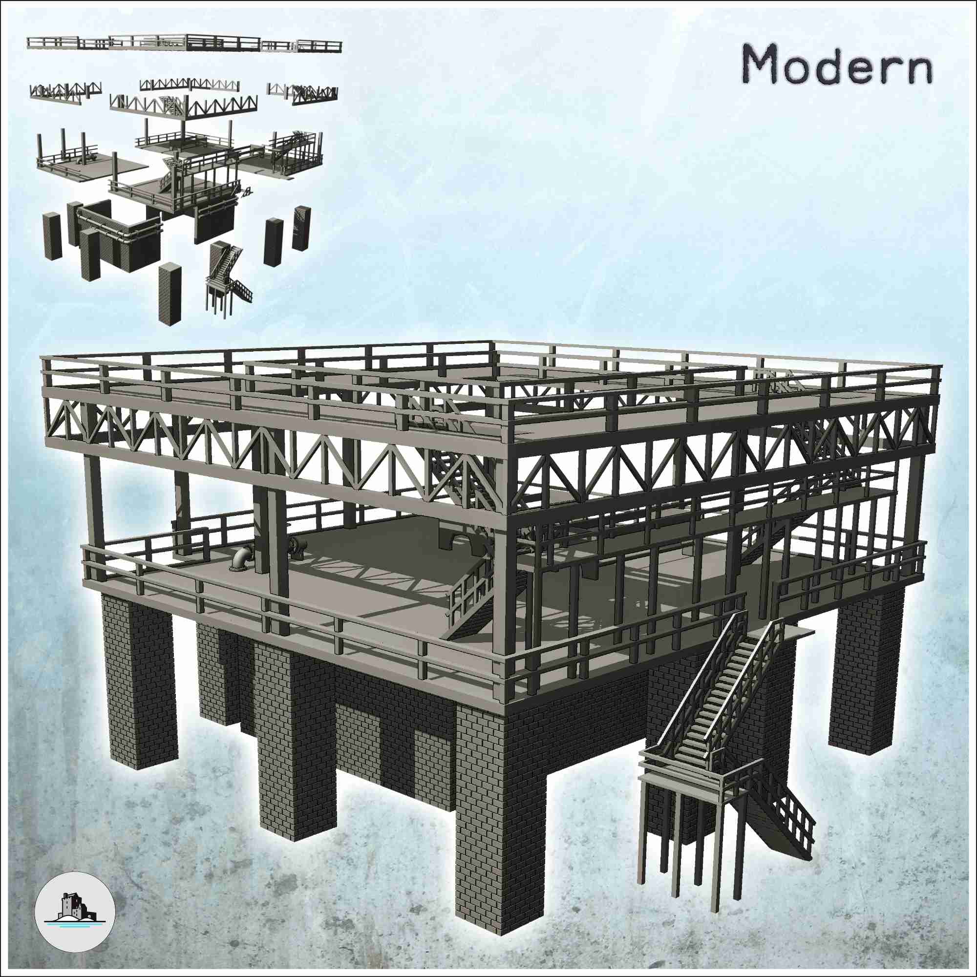 Steel-beam industrial platform on brick base with access sta | 3D模型下载 | 创想云